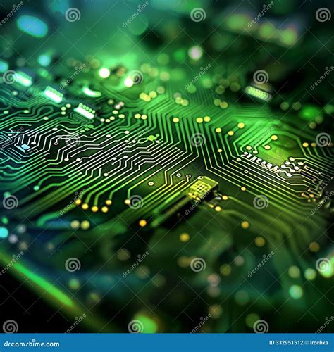 Close Up Of Components And Microchips On Old Pc Circuit Board Stock Image