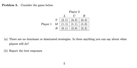 Solved Problem 5 Consider The Game Below Player 2 L C R T