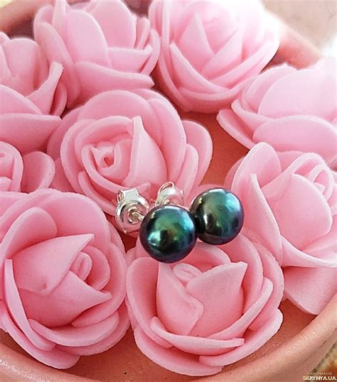 Купити Срібні сережки з чорними перлами Skrynya Ua