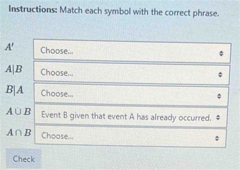 solved instructions match each symbol with the correct phrase a