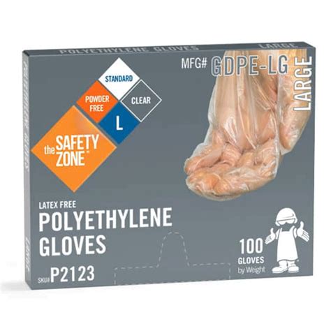 Safety Zone Gdpe Lg Large Clear Powder Free Polyethylene Gloves 100 Box