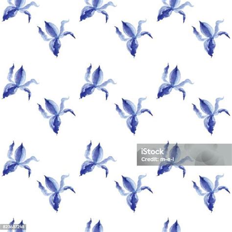 아이리스 꽃 손으로 그린 수채화 벡터 그림 일러스트 레이 션 완벽 한 꽃 패턴 블루 디자인 장식 벽지 종이 섬유 화장품 인사말