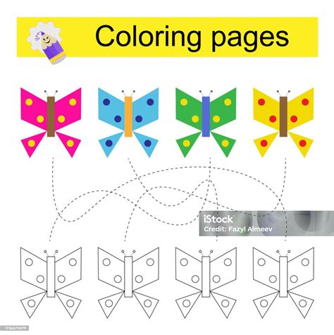 어린이를 위한 교육용 게임 미로를 통과하고 패턴에 따라 나비를 색칠하세요 0명에 대한 스톡 벡터 아트 및 기타 이미지 0명 개념 곤충 Istock