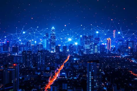 Premium Photo Futuristic Cityscape With Glowing Data Streamsxa