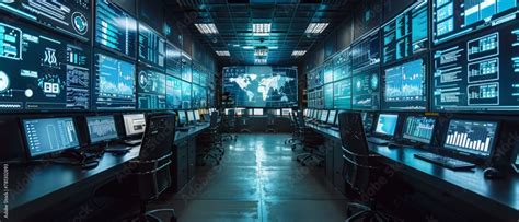A Sleek And Minimalist Cybersecurity Operations Center Soc With Rows Of Monitors Displaying