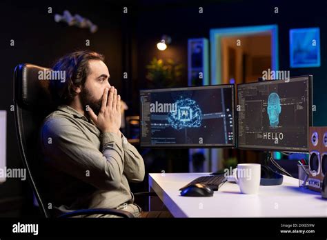 Programmer Shocked By Awaken Ai Gaining Consciousness On Computer Surprised Man Communicating