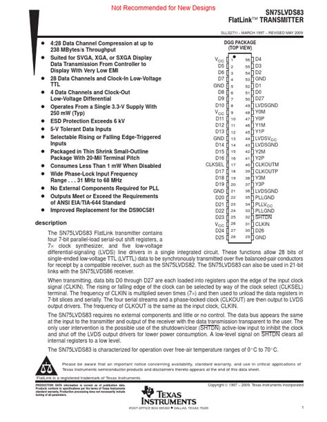 SN75LVDS83 Transmitters Datasheet 2000 In Stock Texas Instruments Download PDF Specs