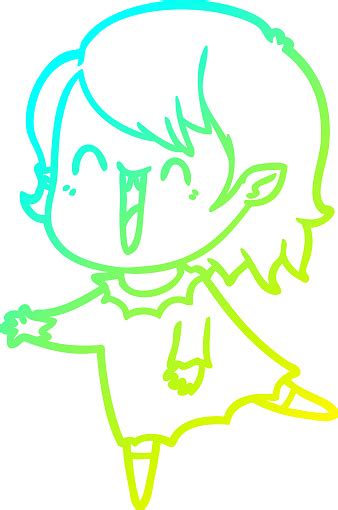 귀여운 만화 행복 한 뱀파이어 소녀의 차가운 그라데이션 선 그리기 0명에 대한 스톡 벡터 아트 및 기타 이미지 0명 귀여운