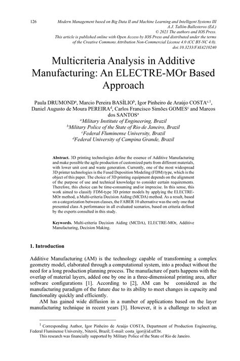 Pdf Multicriteria Analysis In Additive Manufacturing An Electre Mor