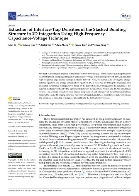 Pdf Extraction Of Interface Trap Densities Of The Stacked Bonding Structure In 3d Integration