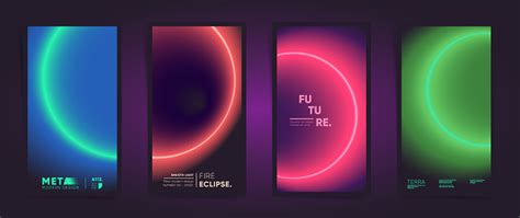 추상 네온 세로 이야기 템플릿 커버 디자인 포스터 소셜 미디어 게시물 및 스토리 배너 사이버 펑크 원형 그라데이션 하이테크 게시물 벡터 하이테크 기술 공간 색상 세트 형광색