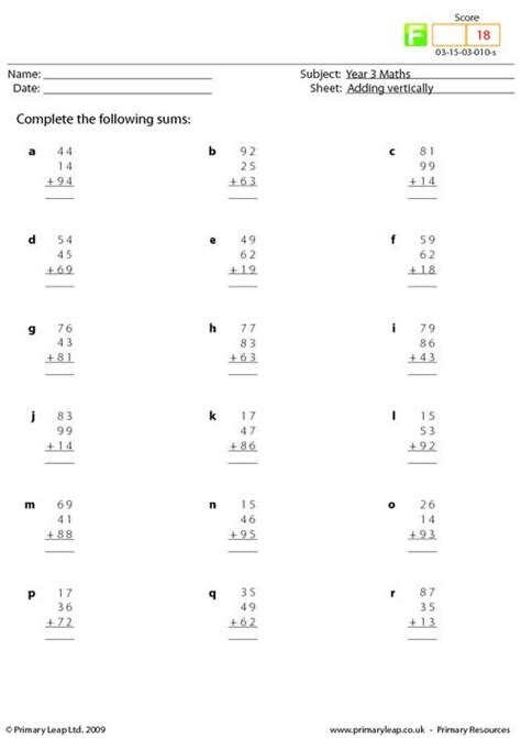 Numeracy Adding Vertically Worksheet Uk Free