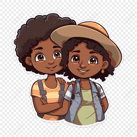 두 명의 아프리카계 미국인 만화 일러스트 친구 스티커 클립 아트 벡터상표 Png 일러스트 무료 다운로드 Lovepik