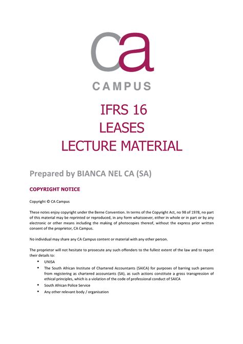Ifrs 16 Leases Lecture Notes Cc Ifrs 16 Leases Lecture Material