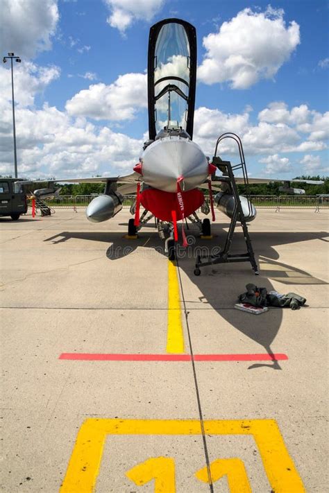 F 16 Fighter Jet Plane With Open Cockpit Canopy Editorial Stock Image
