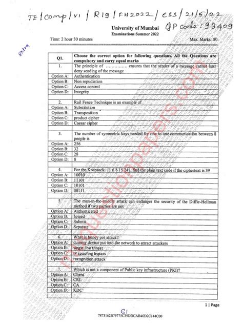 be computer engineering semester 6 2022 may cryptography