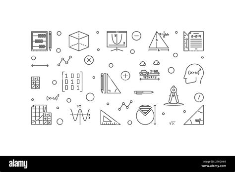 Mathematics Education Vector Outline Horizontal Banner Math Concept Line Minimal Illustration