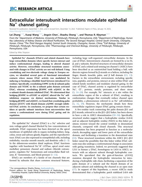 Pdf Extracellular Intersubunit Interactions Modulate Epithelial Na