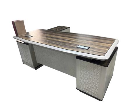 Executive Desk In Grey Teak Finish With Socket And File Drawers 16m Kursinepal Complete