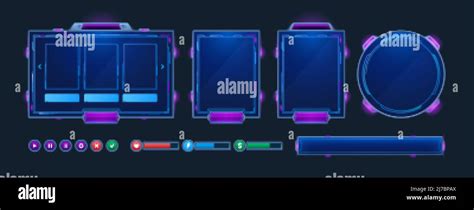 Game frames and buttons in sci fi style. Menu, game assets and design elements for user ...