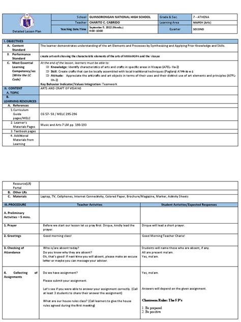 Detailed Lesson Plan Pdf Learning Textiles