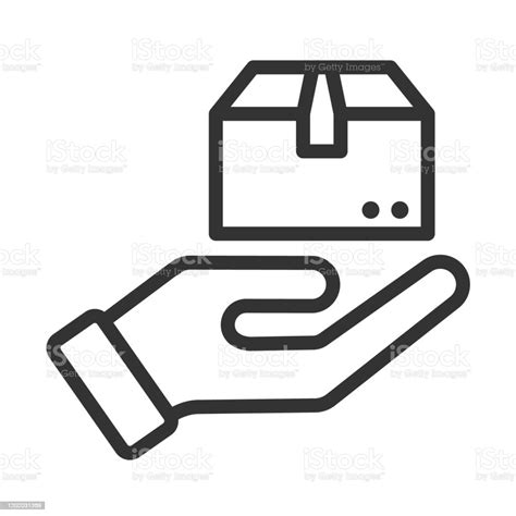 흰색 배경에 격리 된 손에 상자 개요 벡터 아이콘입니다 웹 디자인 및 모바일 앱 Ui를 위한 배송 및 택배 라인 벡터 일러스트레이션 상자에 대한 스톡 벡터 아트 및 기타