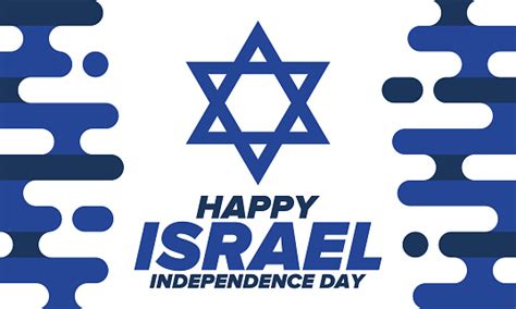 이스라엘 독립기념일 공휴일 매년 축하 이스라엘 국기 다윗의 별 유대인의 상징 애국적인 표지판과 요소 포스터 카드 배너 및 배경 벡터 일러스트레이션 Yom Haatsmaout