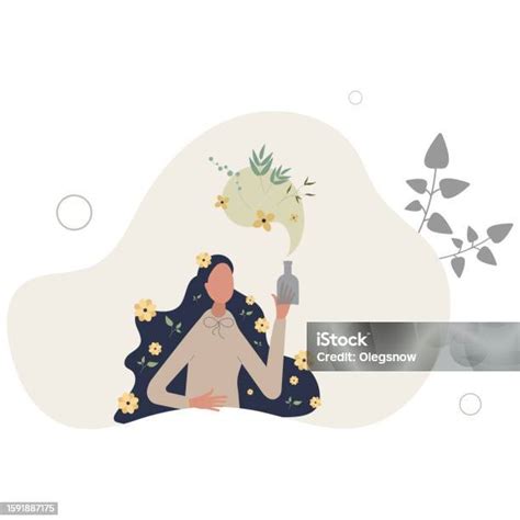 건강한 에센셜 오일을 사용한 아로마 테라피 향기 절차 대체 의학 치료 과정으로 꽃 향기 냄새 Flat 벡터 그림 냄새 맡기에 대한 스톡 벡터 아트 및 기타 이미지 Istock