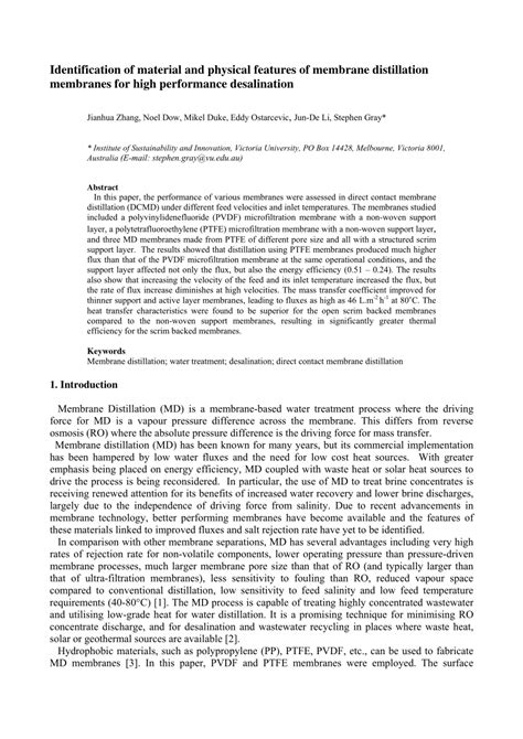 Pdf Identification Of Material And Physical Features Of Membrane Distillation Membranes For