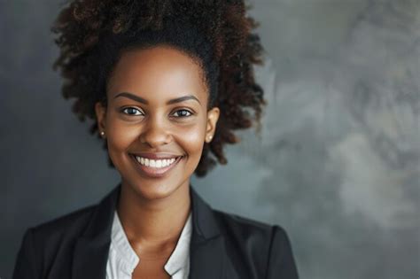 Confident African American Businesswoman Smiling Against Gray Backdrop Premium Ai Generated Image