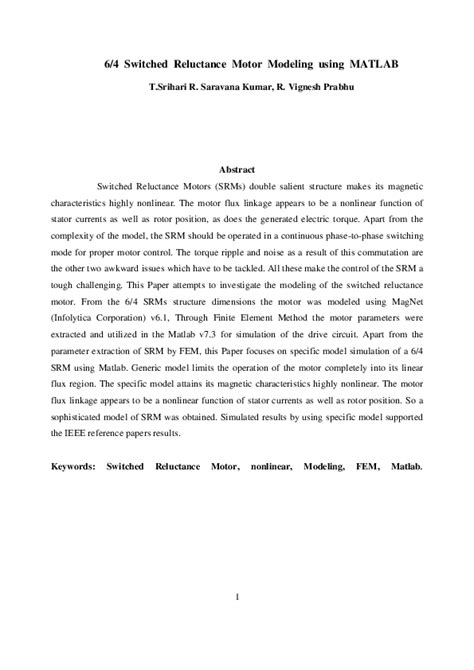 Pdf 64 Switched Reluctance Motor Modeling Using Matlab