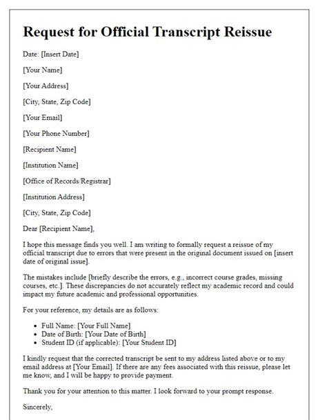 Letter Template For Requesting Official Transcript Records Free