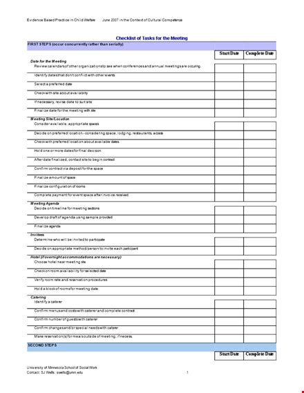 Create And Organize Meetings With Printable Task Checklist Template