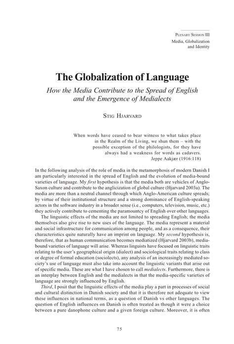 Pdf The Globalization Of Language How The Media Contribute To The Spread Of English And The Pdf The Globalization Of Language How The Media Contribute To The Spread Of English And The