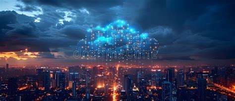 Global Data Symphony Cloud Networking Over Cityscape Concept Cloud Computing Technology