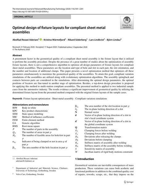 Pdf Optimal Design Of Fixture Layouts For Compliant Sheet Dokumentips