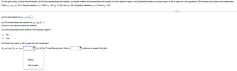 Solved For The Given Data A Find The Test Statistic B Chegg