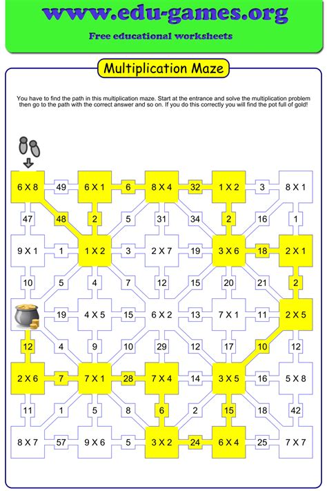Multiplication Maze Solve To Find The Path