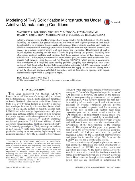 Pdf Modeling Of Ti W Solidification Microstructures Under Additive