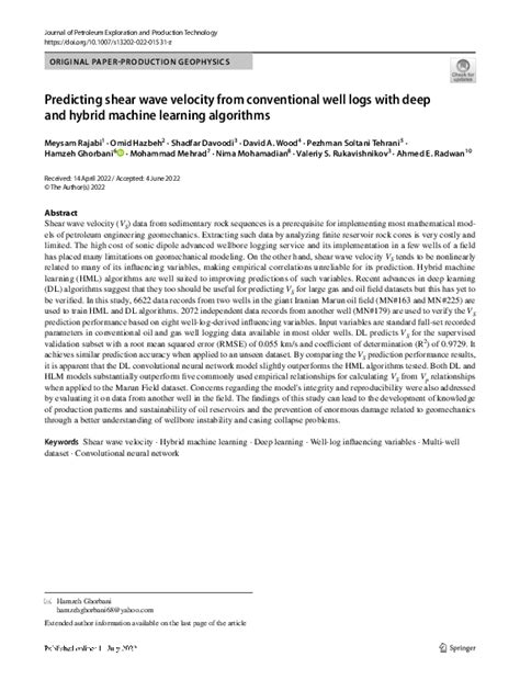 pdf predicting shear wave velocity from conventional well logs with