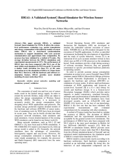 Pdf Idea1 A Validated System C Based Simulator For Wireless Sensor