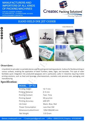 Chaiana Hand Inkjet Batch Coding Machine At ₹ 27500unit In Coimbatore
