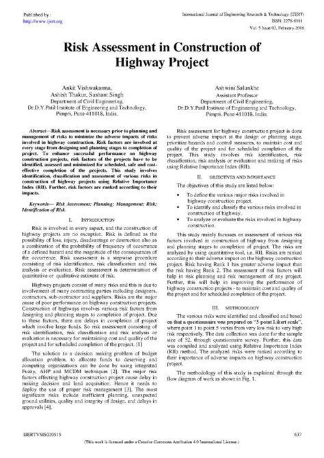 Construction Pdf 84391 Risk Assessment In Construction Of Highway Project Ijertv5is020515