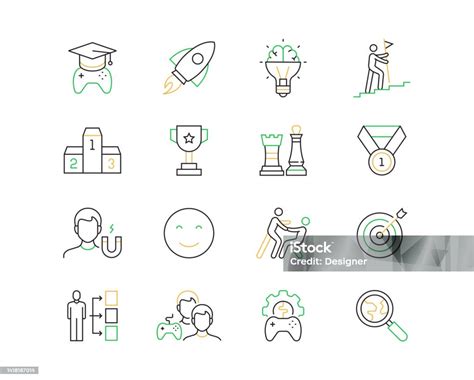 Gamification Related Vector Thin Line Icons Outline Symbol Collection Stock Illustration