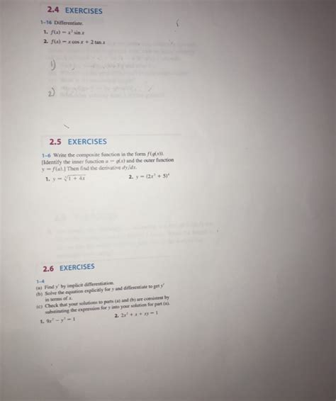 Solved 24 Exercises 1 16 Differentiate 1 Flx X Sin 2