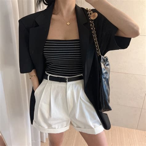 대디 오버핏 뒷트임 어깨패드 여름 반팔자켓 에이블리