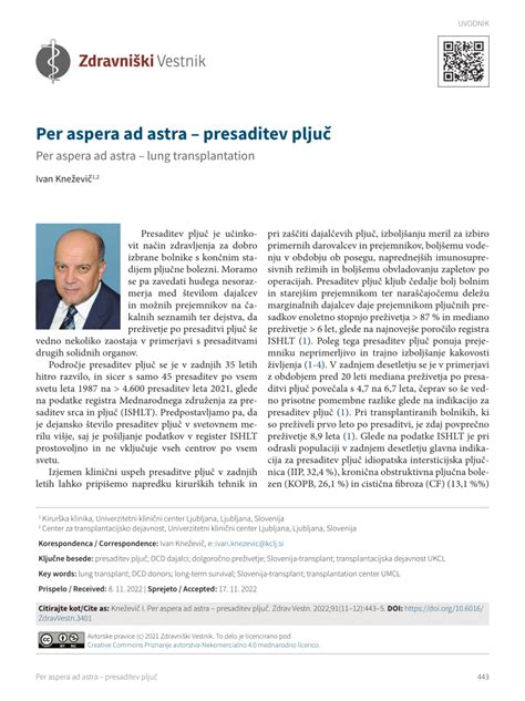 Pdf Per Aspera Ad Astra Presaditev Pljuč