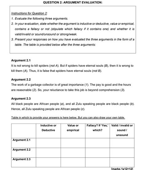 Solved QUESTION ARGUMENT EVALUATION Instructions For Chegg Com