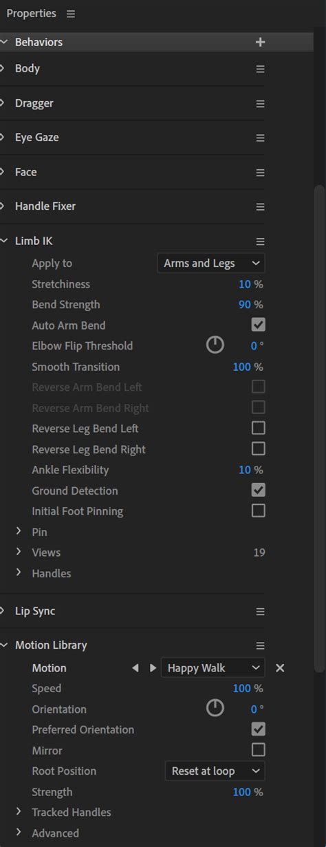 motion library body and limb ik behaviours same l adobe product