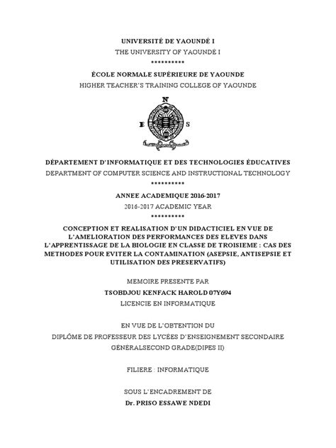 Memoire Dipes 2 Tsobdjou Kenfack Harold Pdf Méthode Agile Gestion Informatique